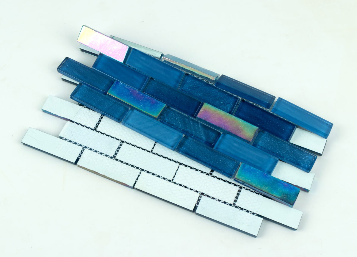 Swimming Pool Shimmer Series 1" x 3" Straight Edge Glass Mosaic Tile ...
